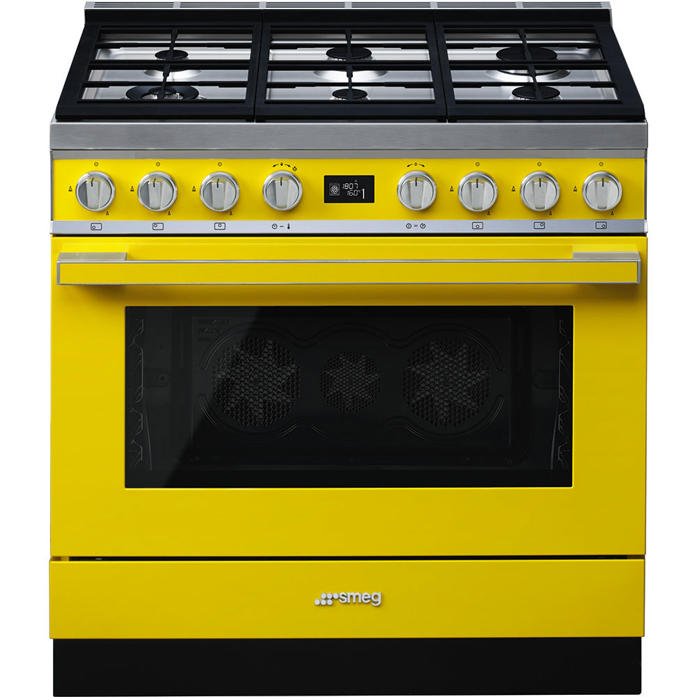 Smeg 90x60 cm Portofino Dual fuel Cooker with Gas Hob - Yellow | SMG C — IRWINS MEGASTORE