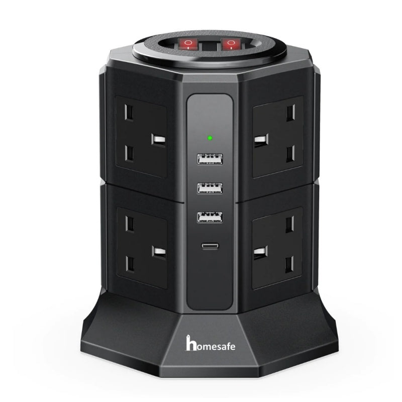 Homesafe USB & AC Power Tower - Black | TRE09B — IRWINS MEGASTORE